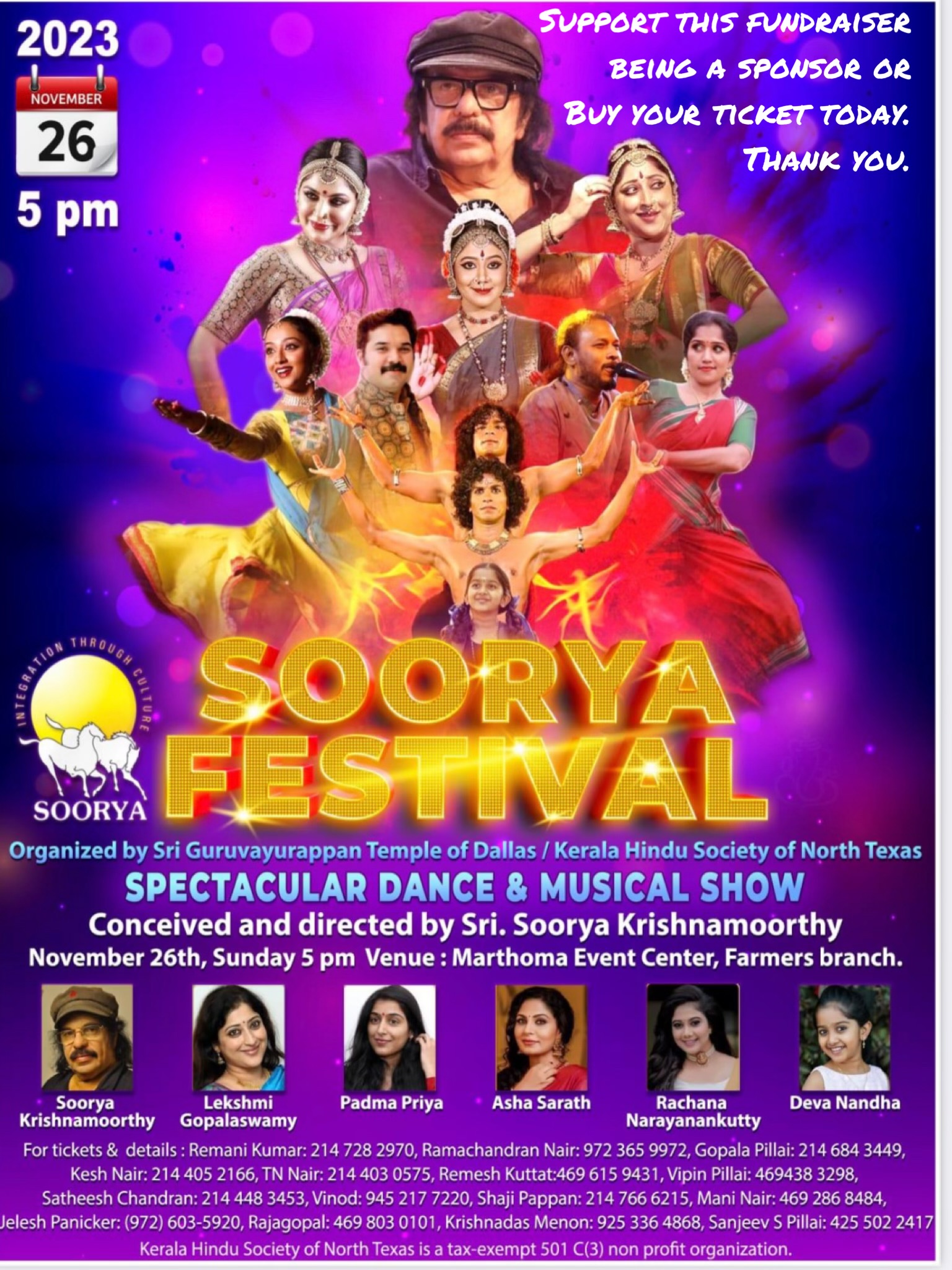 Sri Guruvayurappan Temple of Dallas » Soorya Festival 2023 – A Fundraiser Event for Sri ...